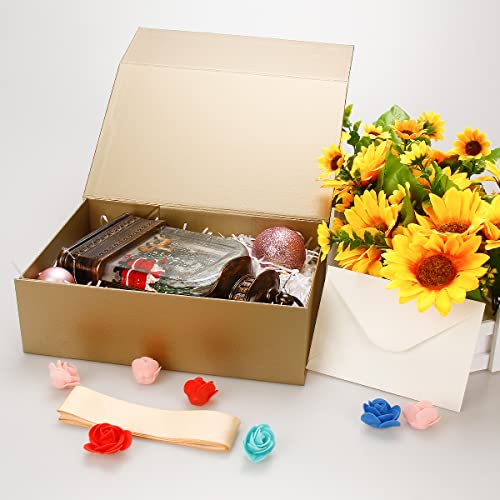 MONDEPAC Gift Box 11x7.5x3.5 Inches,Gold Gift Boxes with Magnetic Lid,Christmas Gift Box Contains Card, Ribbon, Shredded Paper Filler Gift Box for Gift Packaging,Christmas Birthdays Gift Packaging
