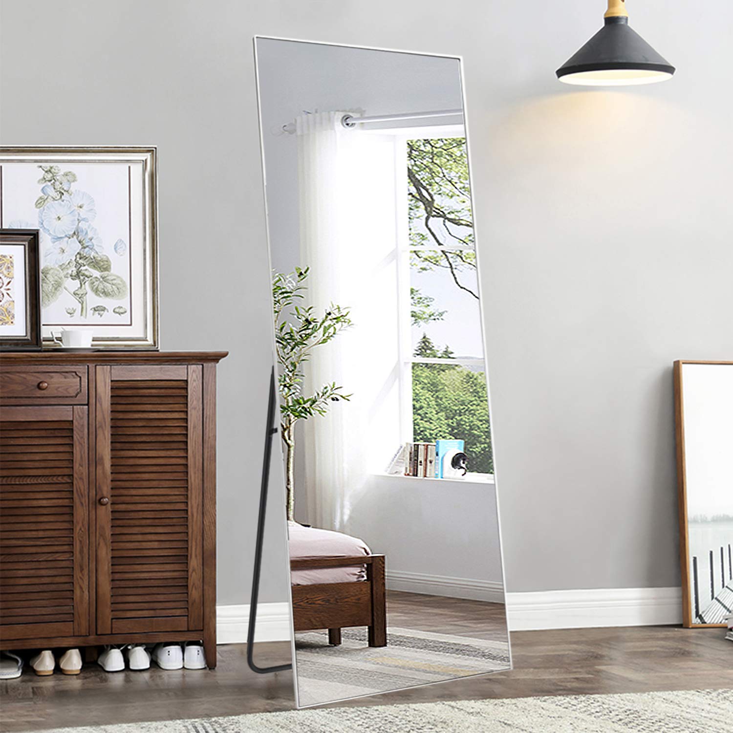 self Full Length Floor Mirror 65"x22" Large Rectangle Wall Mirror Standing Hanging or Leaning Against Wall for Bedroom, Dressing and Wall-Mounted Thin Frame Mirror - Oxidized Silver