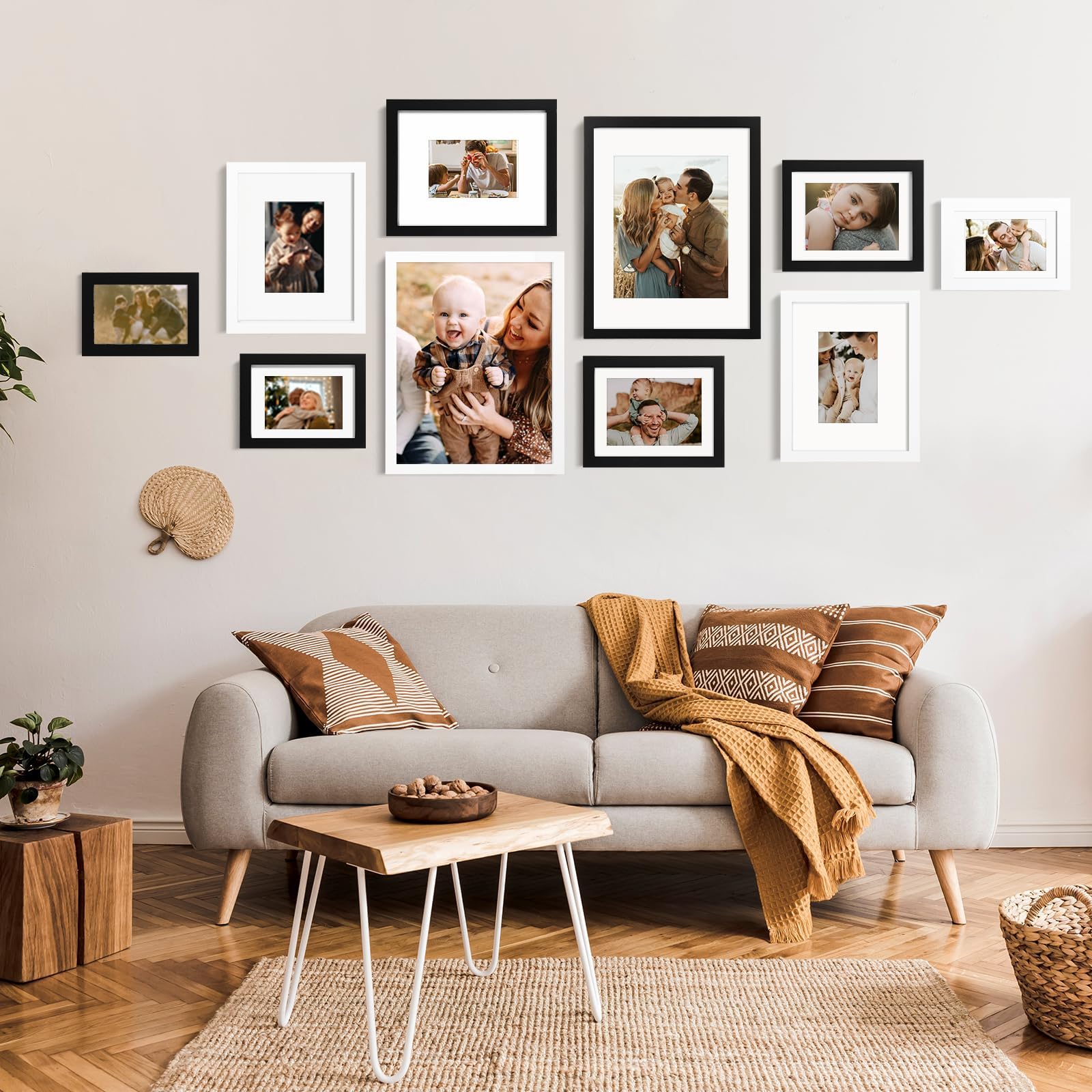 KINLINK 11x14 Picture Frame White, Solid Wood Frames with Acrylic Plexiglass for Pictures 5x7/8x10 with Mat or 11x14 without Mat, Tabletop and Wall Display, Set of 4