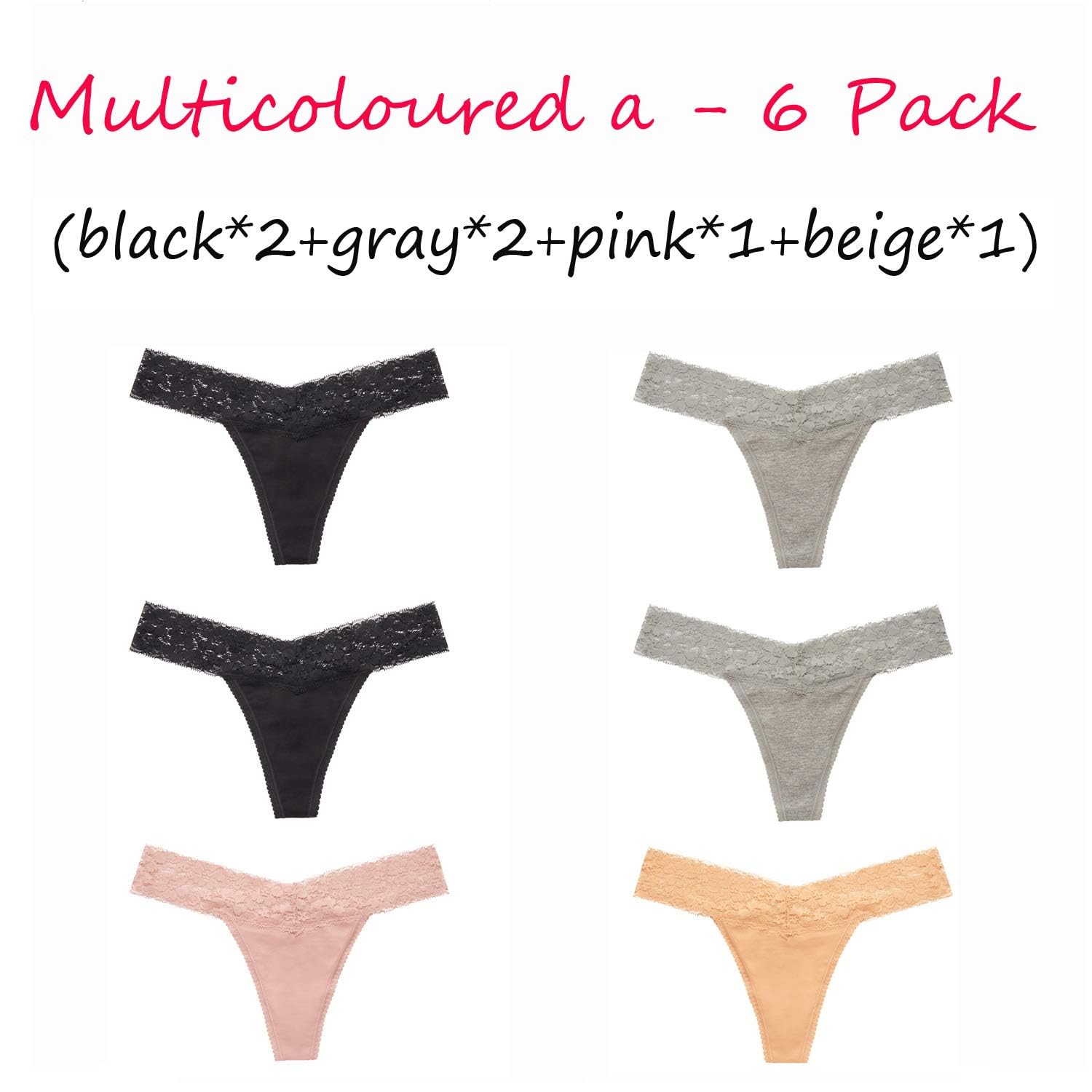 ANNYISON Womens Underwear, T Back Low Waist See Through Panties Cotton Seamless Lace Thongs for Women