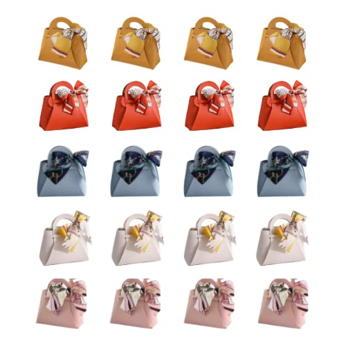 20 Leather Gift Bags with Ribbon in Assorted Colors (Pink, Red, Yellow, Orange, and Blue) for Baby Showers, Bridal Showers, Birthdays, Anniversary, 4 of each Color, 4.73’’*2.17’’*5.12’’