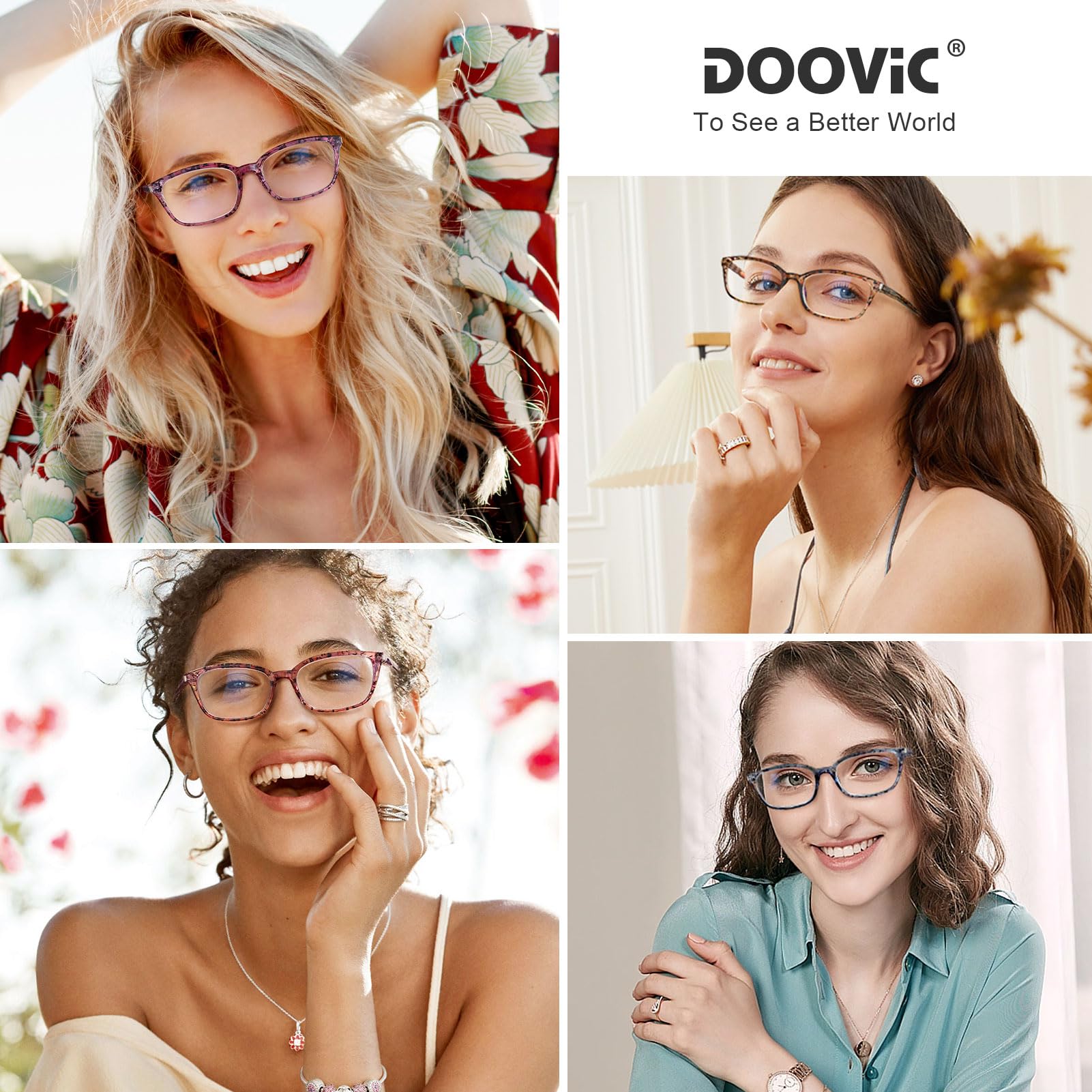 DOOViC 4 Pack Computer Reading Glasses Blue Light Blocking Anti Eyestrain Spring Hinge Stylish Readers for Women 2.00 Strength