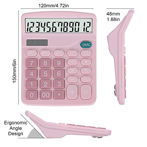 EooCoo Basic Standard Calculator 12 Digit Desktop Calculator with Large LCD Display and Sensitive Button for Office, School, Home & Business Use - Pink