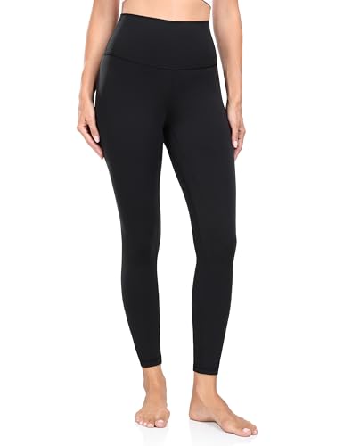 YUNOGA Women's Soft High Waisted Yoga Pants Tummy Control Ankle Length Leggings (L, Black)