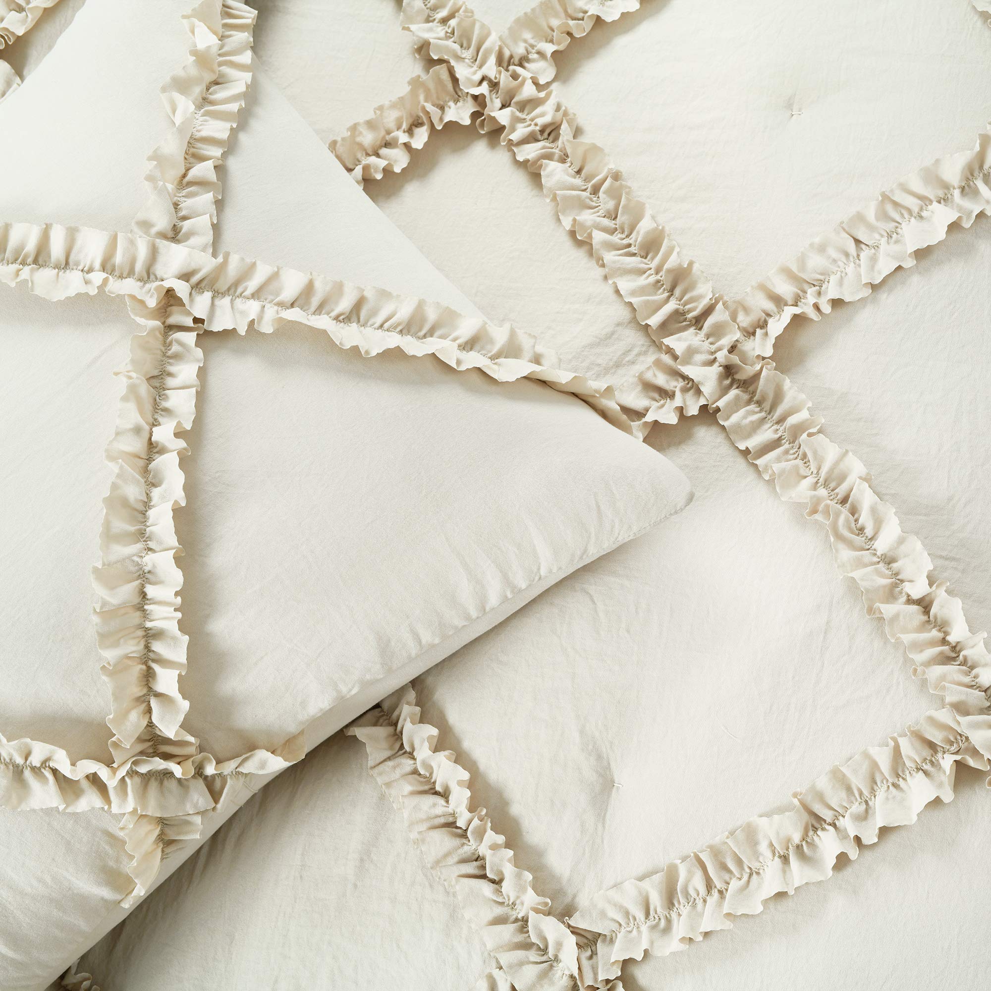Lush Decor, King, Neutral Ruffle Diamond 3 Piece Comforter Set