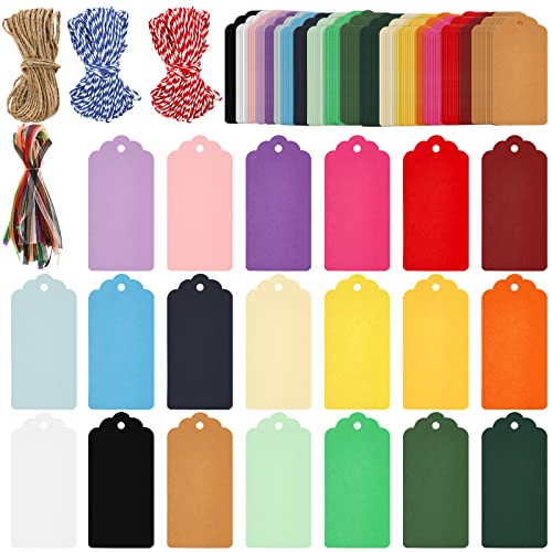 Nicunom 400 Pcs Colorful Gift Tags, 20 Colors Paper Tags with String, Blank Tags Hang Tags Treats Tags Price Tags Labels School Crafts Tags, Party Favor Tags for Wedding Christmas Birthday Holiday