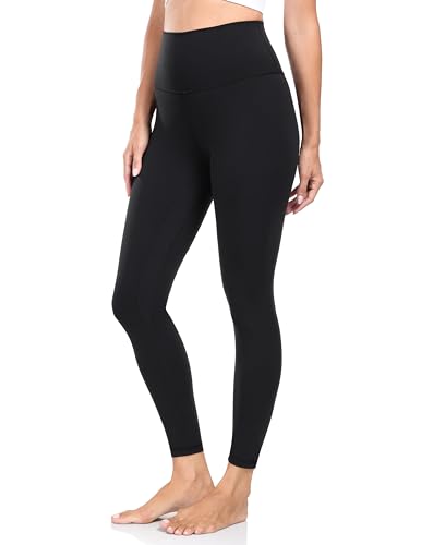 YUNOGA Women's Soft High Waisted Yoga Pants Tummy Control Ankle Length Leggings (L, Black)