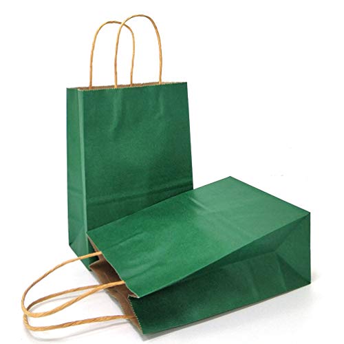 AZOWA Gift Bags Small Kraft Paper Bags with Handles (4 x 2.4 x 6 in, Hunter Green Color, 50 Pcs)