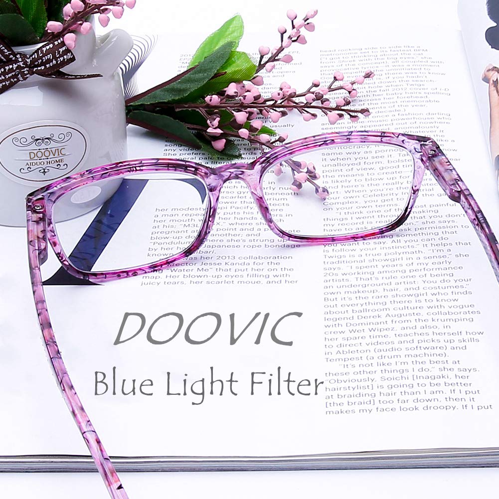 DOOViC 4 Pack Computer Reading Glasses Blue Light Blocking Anti Eyestrain Spring Hinge Stylish Readers for Women 2.00 Strength