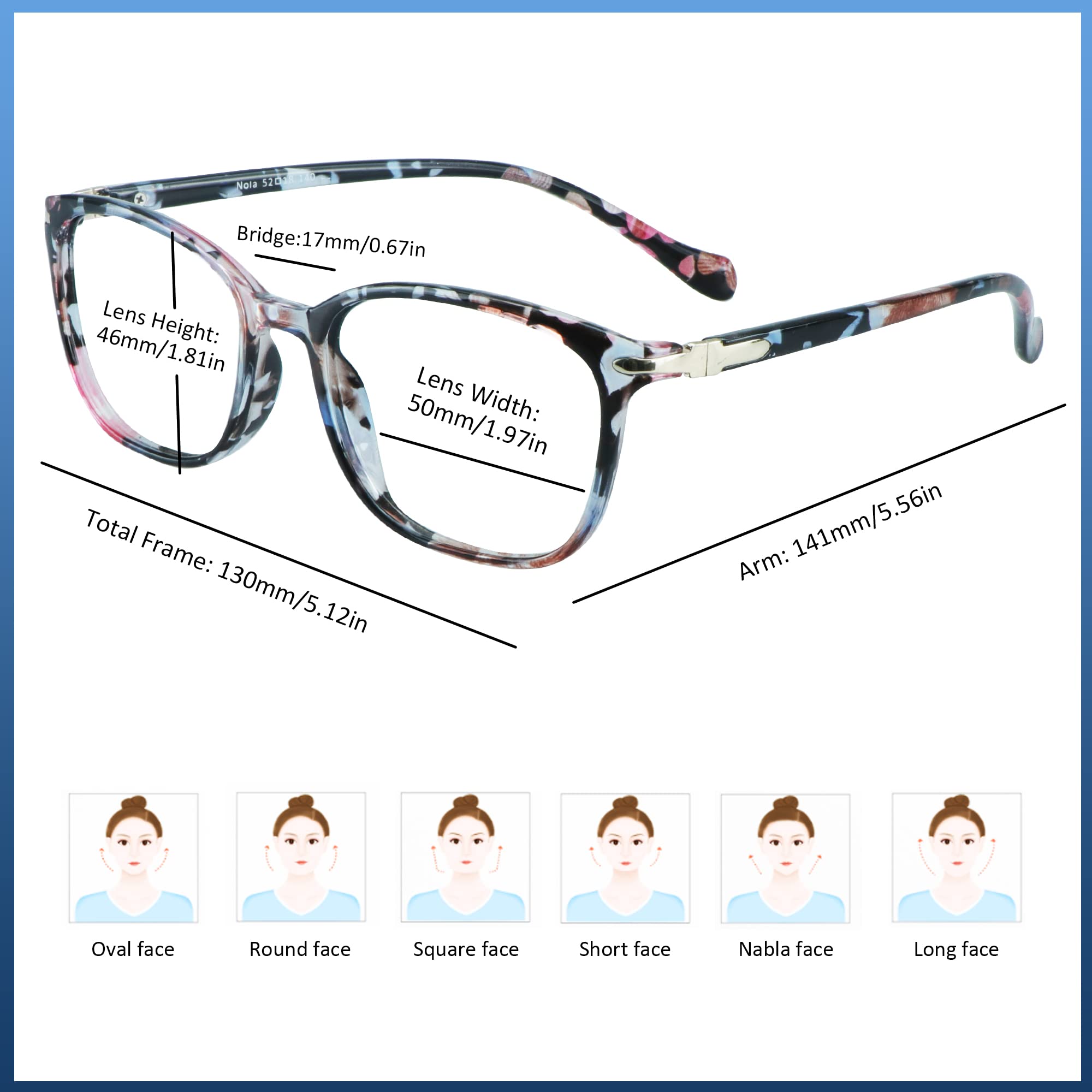 VisionGlobal Blue Light Blocking Glasses for Women, Anti Eyestrain, Computer Reading, TV Glasses, Stylish Square Frame, Anti Glare(+1.25 Magnification)