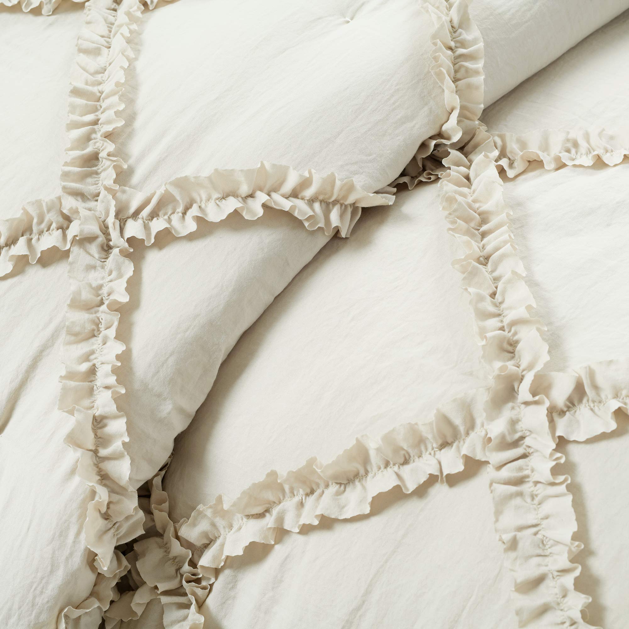 Lush Decor, King, Neutral Ruffle Diamond 3 Piece Comforter Set