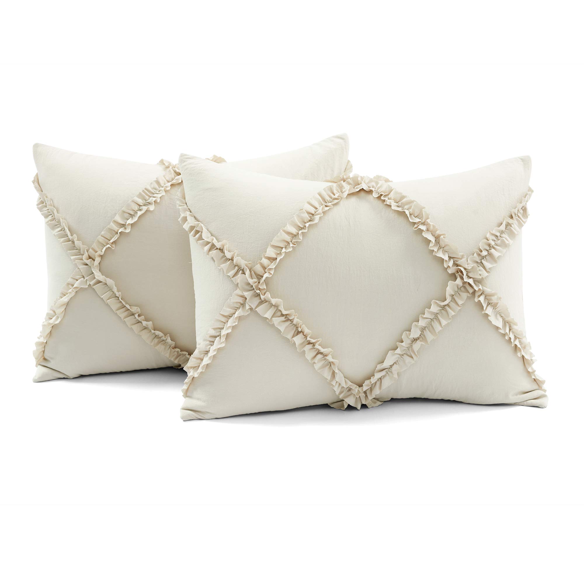 Lush Decor, King, Neutral Ruffle Diamond 3 Piece Comforter Set
