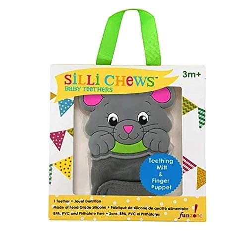 Silli Chews Teething Toys for Babies - Baby Teething Relief Mitten - Grey Mouse Silicone Teether | Silly Chew Toy