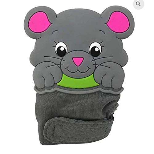 Silli Chews Teething Toys for Babies - Baby Teething Relief Mitten - Grey Mouse Silicone Teether | Silly Chew Toy