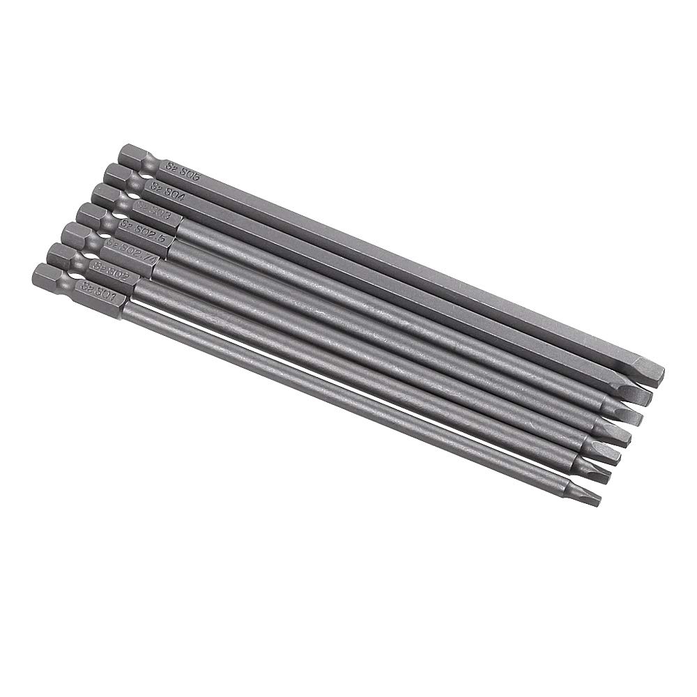 Rocaris 7 pcs 1/4 Inch Hex Shank Long Magnetic Square Head Screwdriver Bits Set Power Tools SQ1, SQ2, SQ2.5, SQ2.7, SQ3, SQ4, SQ5 For Poket Hole Jig- 6 inch Length