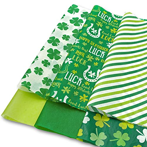 Whaline 120 Sheet St. Patrick's Day Tissue Paper Shamrock Wrapping Paper Lucky Clover Gift Wrapping Paper Irish Holiday Art Paper for Home DIY Gift Bags Party Favor Decor, 14 x 20 Inch