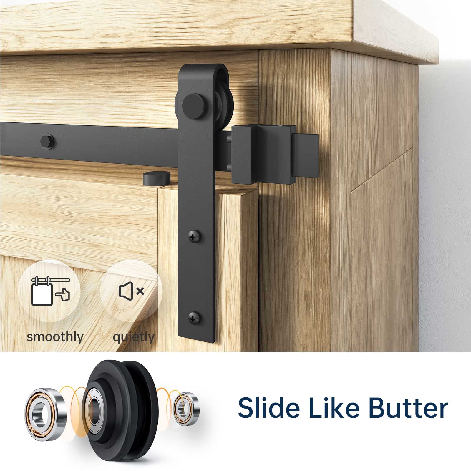 EaseLife 6 FT Cabinet Mini Sliding Double Barn Door Hardware Track Kit,Easy Install,Slide Smoothly Quietly,Apply for Storage Window TV Stand and Other Shielding (No Cabinet)