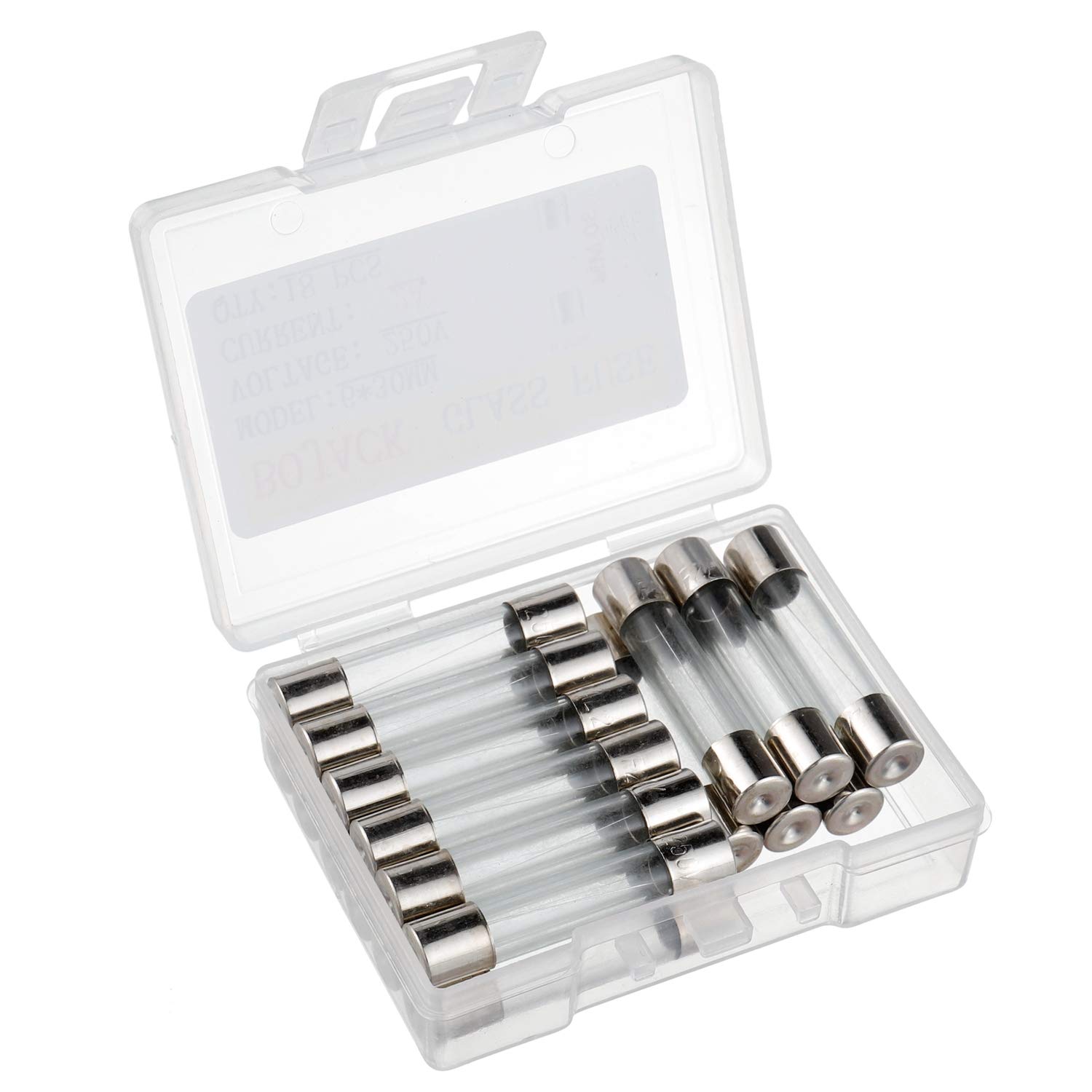 BOJACK 6x30mm 2 A 2 amp 250 V 0.24x1.18 Inch Volt F2AL250V Fast-Blow Glass Fuses (Pack of 18)