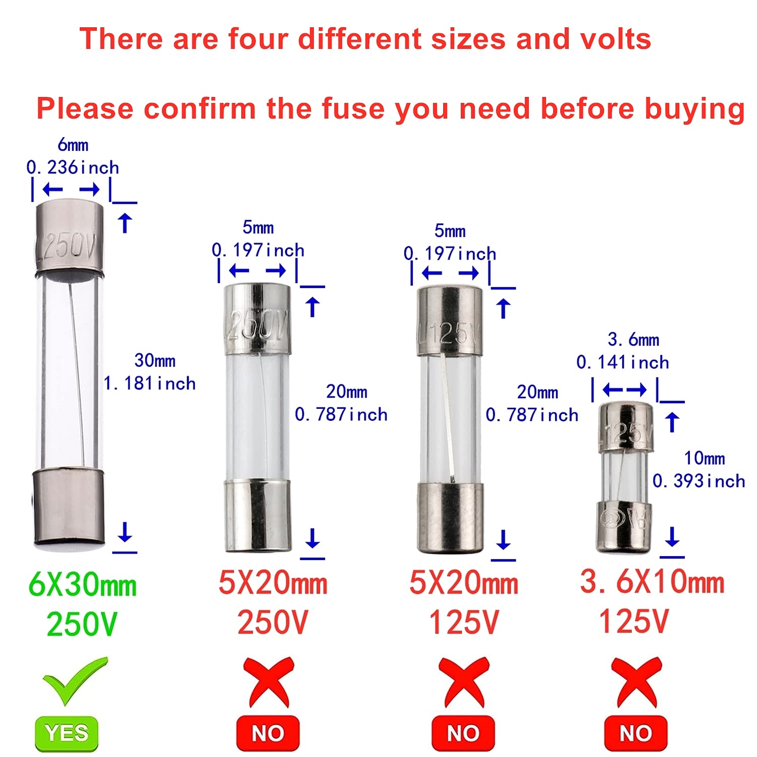 BOJACK 6x30mm 2 A 2 amp 250 V 0.24x1.18 Inch Volt F2AL250V Fast-Blow Glass Fuses (Pack of 18)