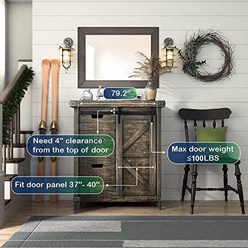 Hahaemall Heavy Duty Metal Steel Black Super Mini Sliding Barn Door Hardware Track Roller Kit Hanging TV Stand Cabinet System(6.6FT Single kit)(NO Cabinet)