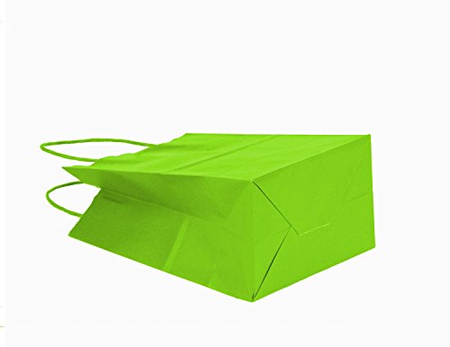 24CT Medium Lime Green Biodegradable, Food Safe Ink & Paper, Premium Quality Paper (Sturdy & Thicker), Kraft Bag with Colored Sturdy Handles (Medium, Lime Green)