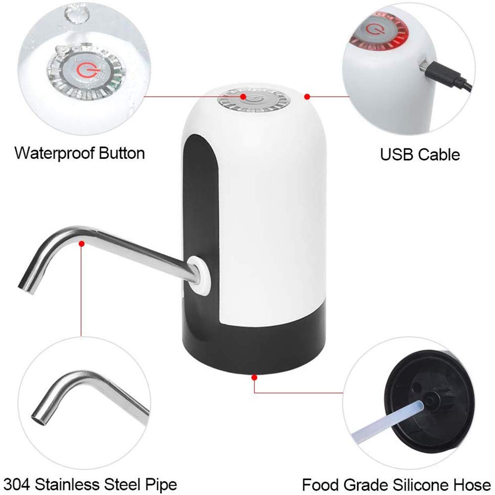 Water Pump for 5 Gallon Jug, CHIVENIDO Drinking Water Pump Water Jug Dispenser USB Charging Water Dispenser Pump with Non Spill Caps for Universal 2-5 Gallon Bottle