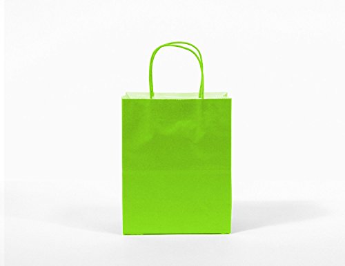 24CT Medium Lime Green Biodegradable, Food Safe Ink & Paper, Premium Quality Paper (Sturdy & Thicker), Kraft Bag with Colored Sturdy Handles (Medium, Lime Green)