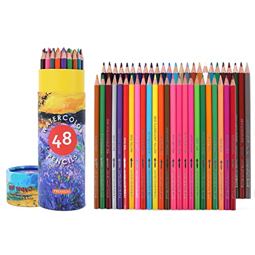 cyper top 48 Watercolor Pencils, Professional Colored Pencils for Adults, kids and Coloring Book, Artist Drawing Pencils with a Water Color Brush for Blending, Sketching, Shading