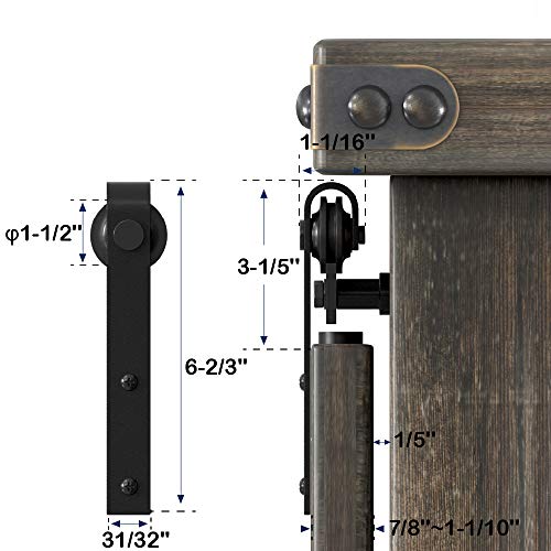 Hahaemall Heavy Duty Metal Steel Black Super Mini Sliding Barn Door Hardware Track Roller Kit Hanging TV Stand Cabinet System(6.6FT Single kit)(NO Cabinet)