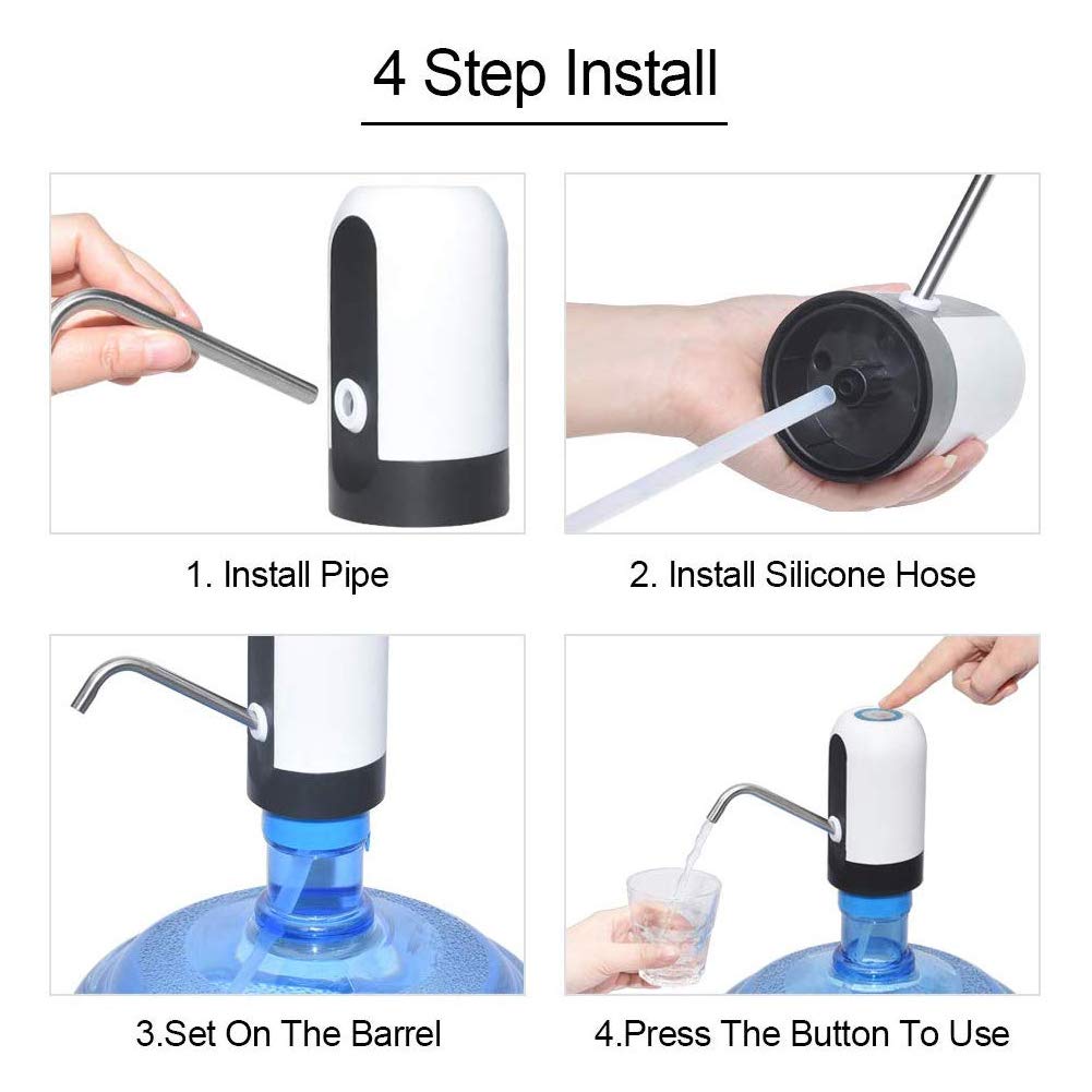 Water Pump for 5 Gallon Jug, CHIVENIDO Drinking Water Pump Water Jug Dispenser USB Charging Water Dispenser Pump with Non Spill Caps for Universal 2-5 Gallon Bottle