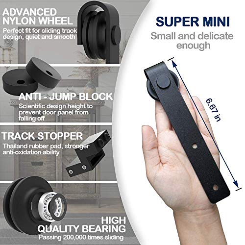 Hahaemall Heavy Duty Metal Steel Black Super Mini Sliding Barn Door Hardware Track Roller Kit Hanging TV Stand Cabinet System(6.6FT Single kit)(NO Cabinet)