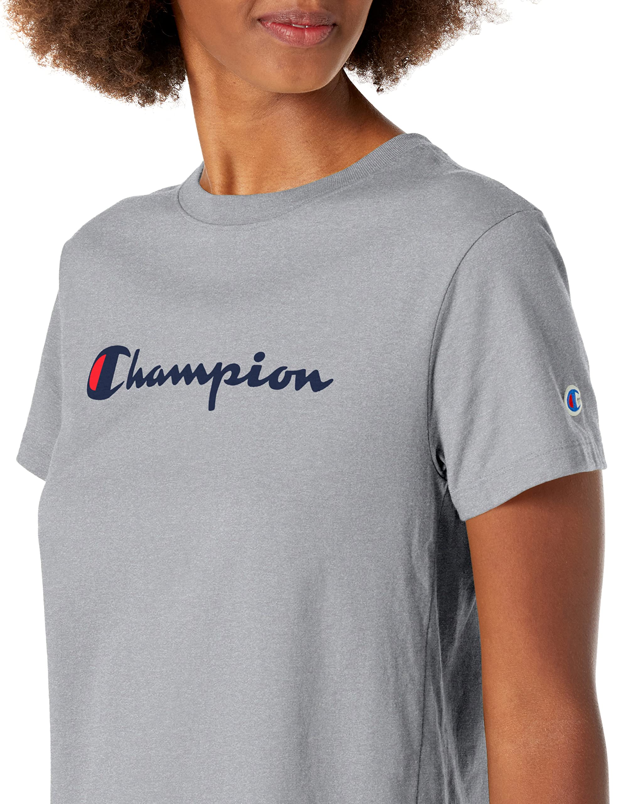 Champion womens Classic Tee, Script Logo T Shirt, Oxford Gray-y08113, Large US