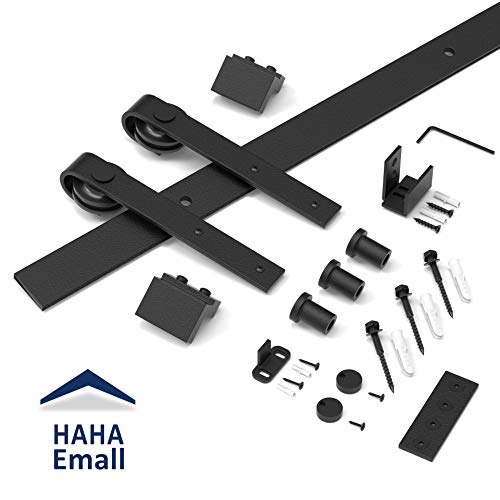 Hahaemall Heavy Duty Metal Steel Black Super Mini Sliding Barn Door Hardware Track Roller Kit Hanging TV Stand Cabinet System(6.6FT Single kit)(NO Cabinet)