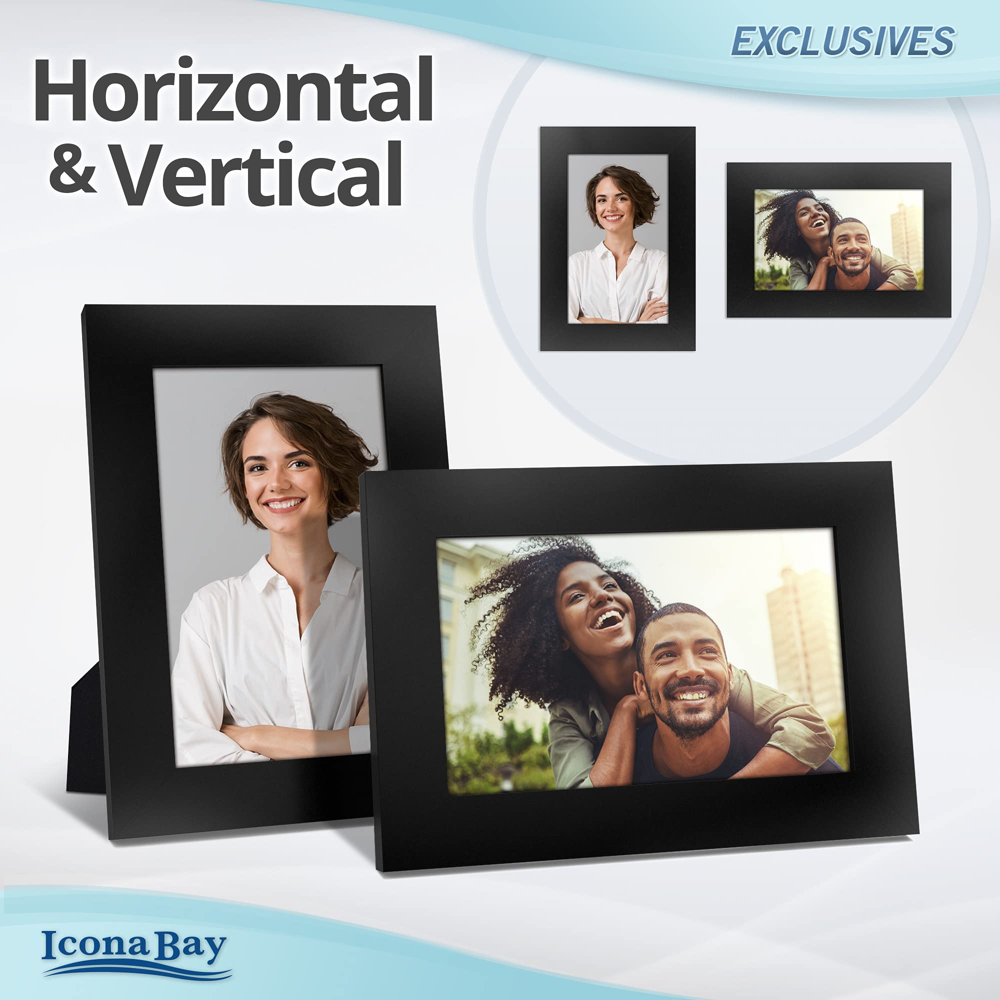 Icona Bay 4x6 Picture Frames (Black, 3 Pack), Sturdy Wood Composite Photo Frames 4 x 6, Sleek Design, Table Top or Wall Mount, Exclusives Collection