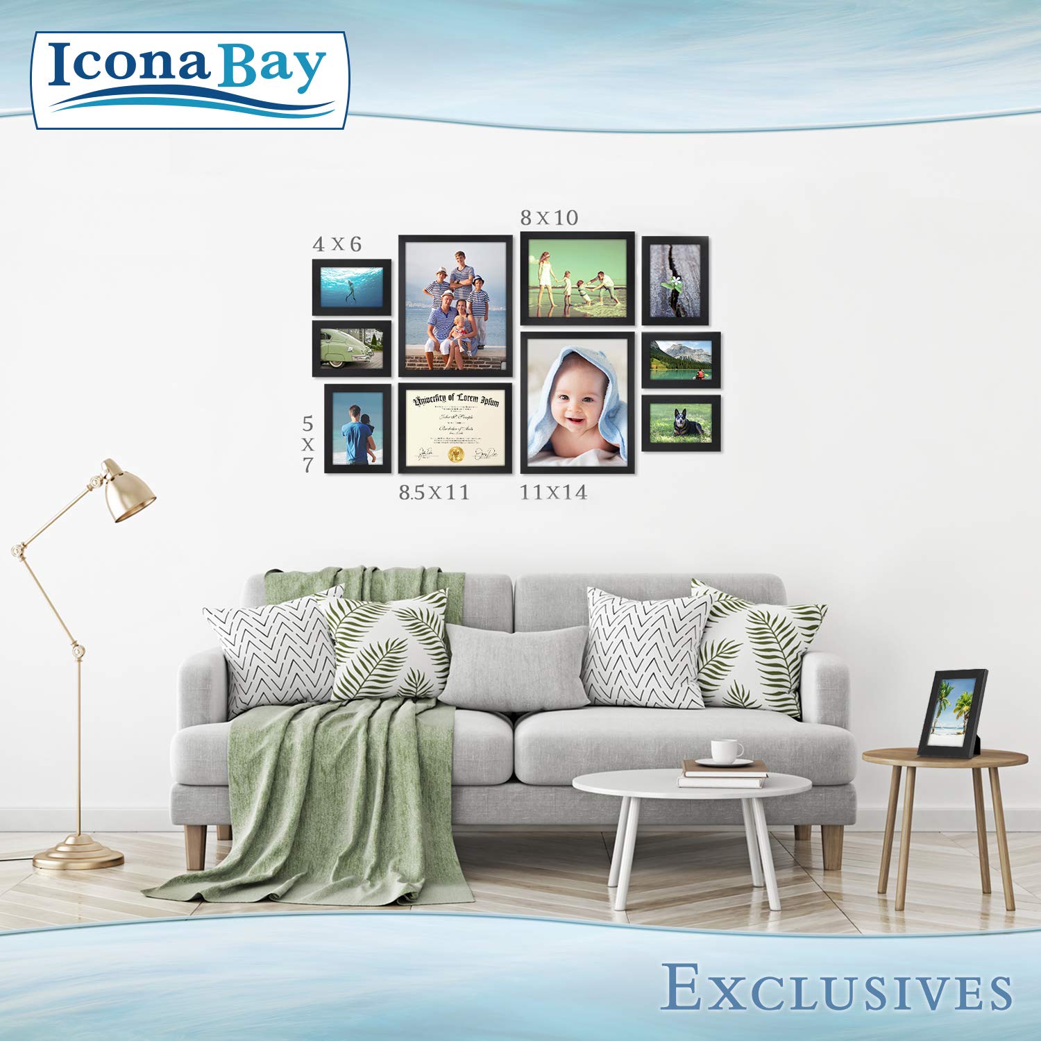 Icona Bay 4x6 Picture Frames (Black, 3 Pack), Sturdy Wood Composite Photo Frames 4 x 6, Sleek Design, Table Top or Wall Mount, Exclusives Collection