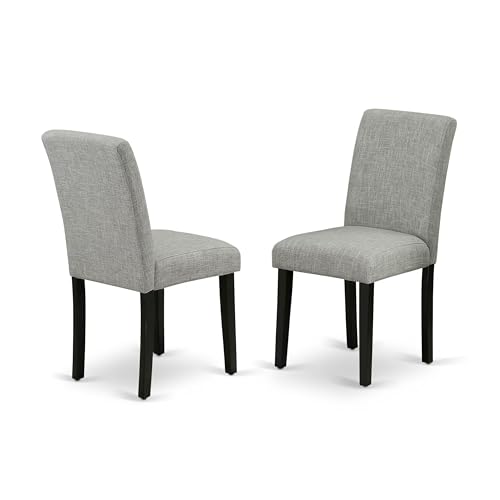 East West Furniture DLAB3-BLK-06 3 Piece Dinette Set for Small Spaces Contains a Round Dining Table with Dropleaf and 2 Shitake Linen Fabric Upholstered Chairs, 42x42 Inch, Black
