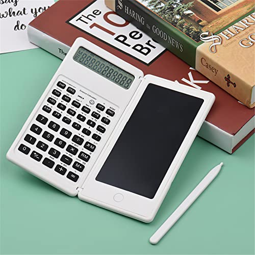 Scientific Calculator, Collapsible Engineering Calculator with Erasable Writing Tablet,10-Digit LCD Display Pocket Calculator for School Office Meeting Rooms Construction Financial(White)