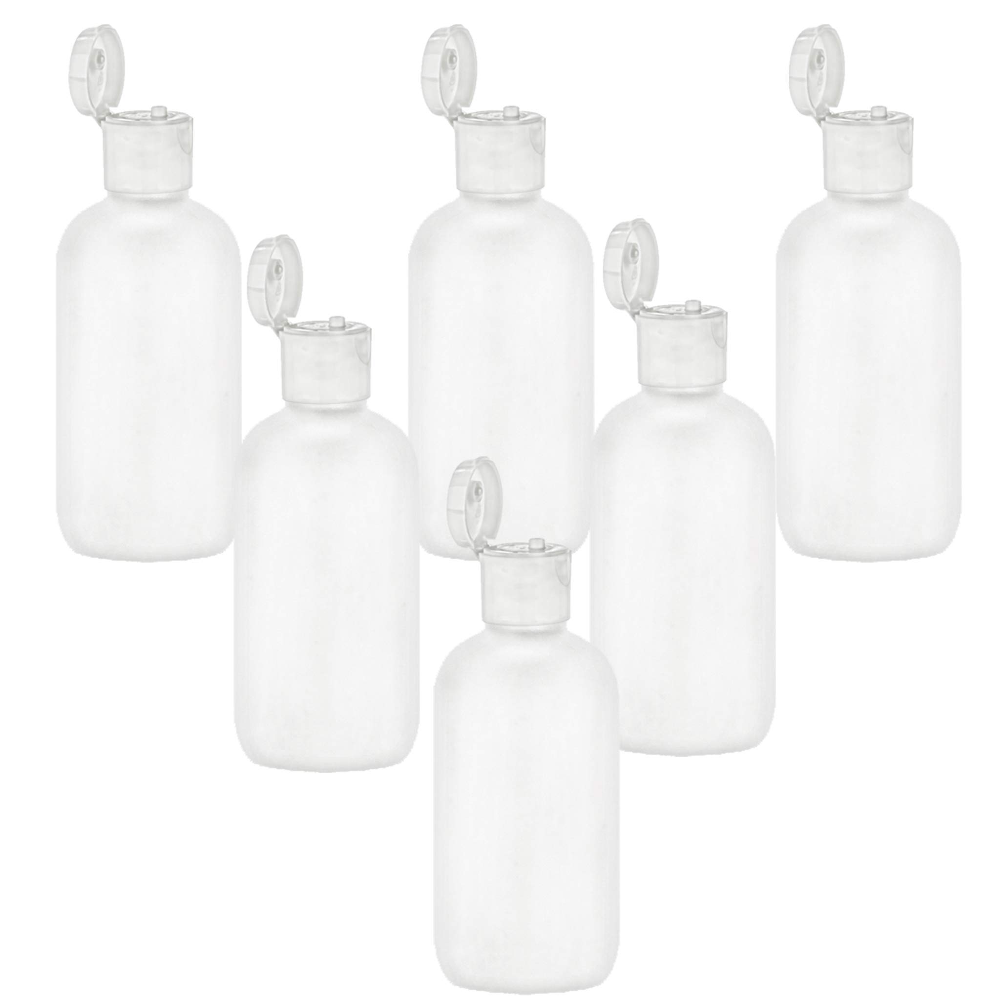 Grand Parfums Empty 3.4 Oz Plastic Flip Cap Squeezable Refillable Dispensing Bottles, Hand Gel, Shampoo, Lotion Handy Purse Travel White HDPE Boston Round Snap on Cap