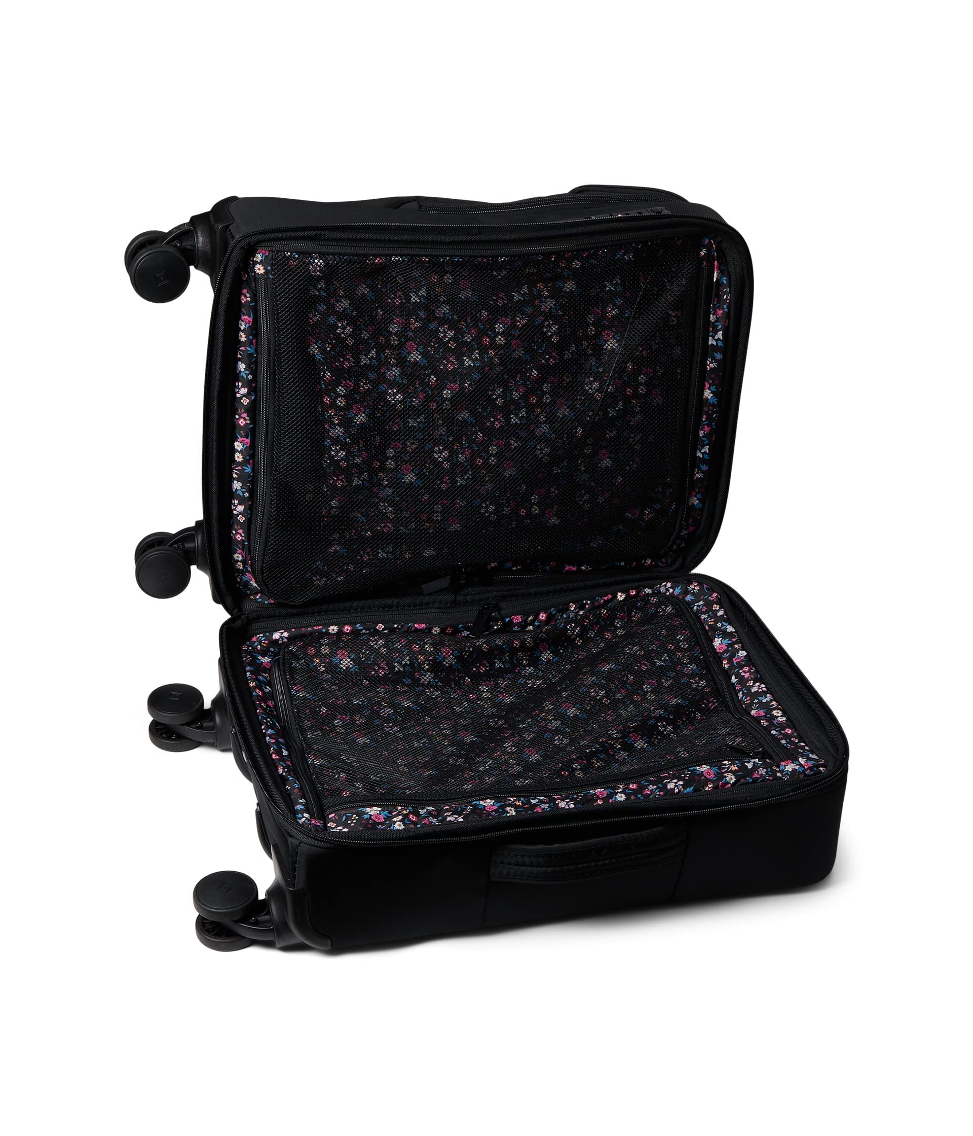 Vera Bradley Women's Softside Rolling Suitcase Luggage, Black, 22" Carry On