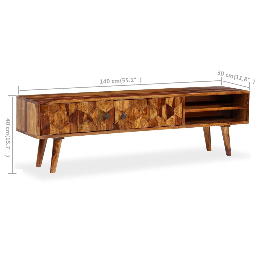 vidaXL TV Stand in Solid Sheesham Wood - Versatile Media Stand with Rich Grains, Spacious Storage and Easy Assembly 55.1"x11.8"x15.7"