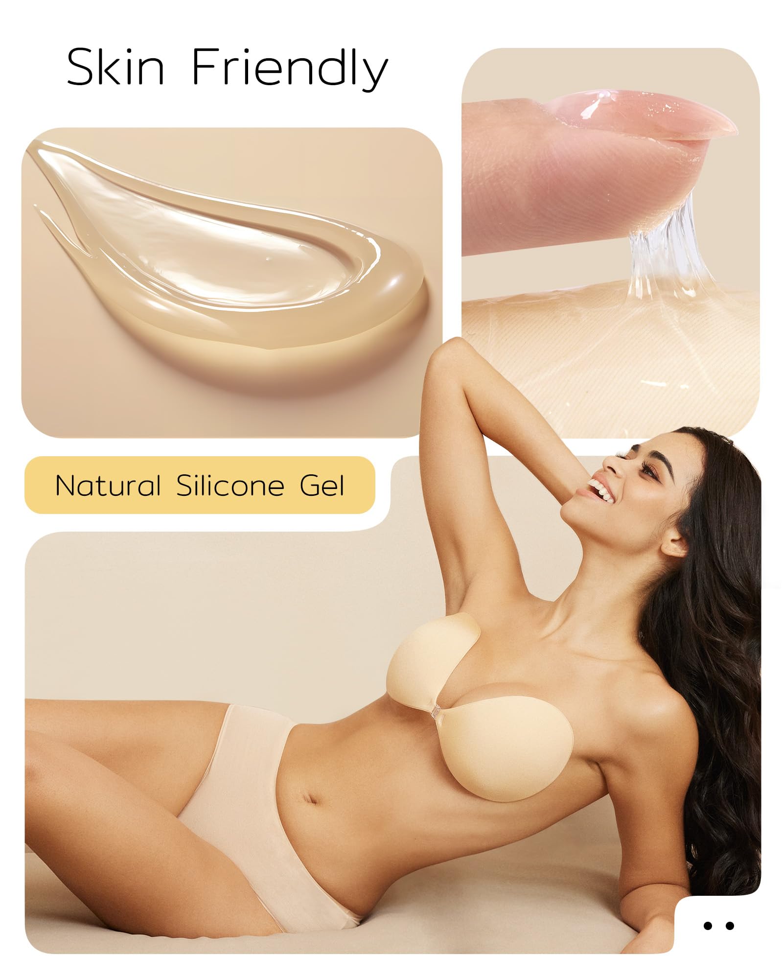 Niidor Adhesive Bra Strapless Sticky Invisible Push up Silicone Bra for Backless Dress with Nipple Covers Nude(B Cup)