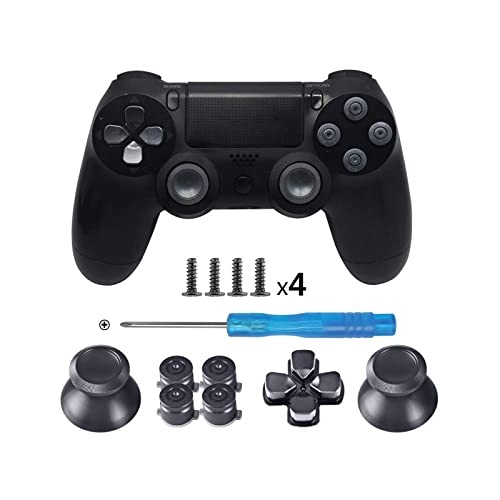 TOMSIN Metal Buttons for PS4 Controller, Aluminum Metal Thumbsticks Analog Grip & Bullet Buttons & D-pad (Dark Grey)