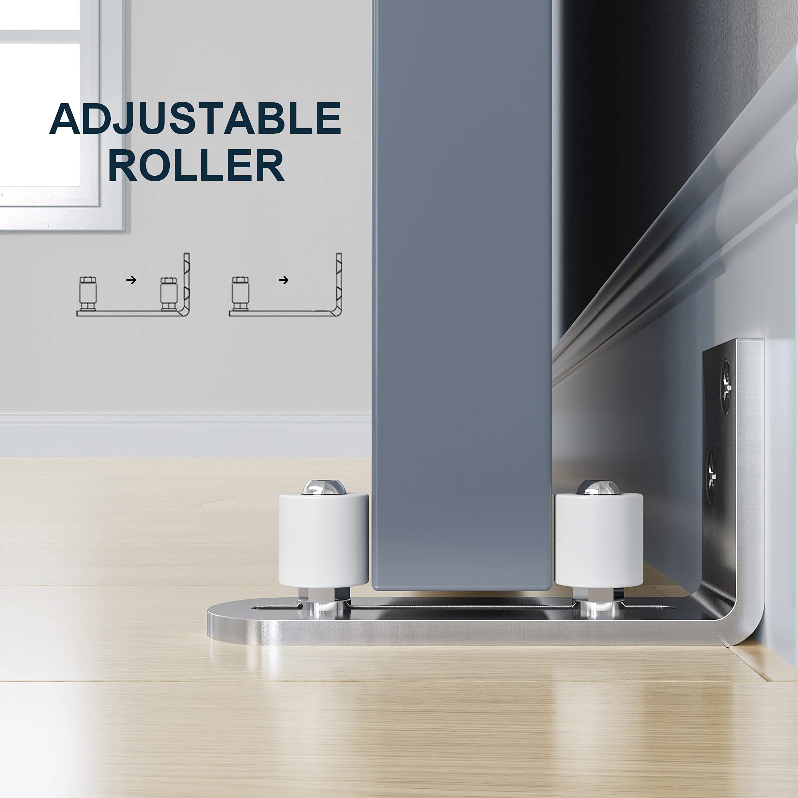 EaseLife Sliding Barn Door Bottom Floor Guide,Ball Bearings Adjustable Stay Roller,Wall Mount System,Flush Flat Bottom Design,2 Assemble Setup Options,Fit All Size Door,Brushed Chrome
