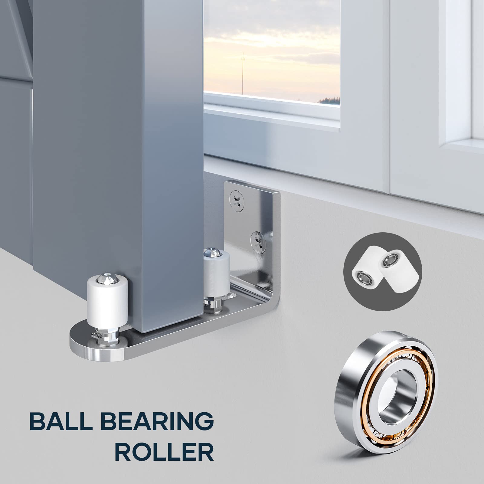 EaseLife Sliding Barn Door Bottom Floor Guide,Ball Bearings Adjustable Stay Roller,Wall Mount System,Flush Flat Bottom Design,2 Assemble Setup Options,Fit All Size Door,Brushed Chrome