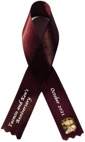 Personalized Ribbon Bow with Optional Pin for Memorial Funeral Awareness Event Or Party with Custom Printed Photo