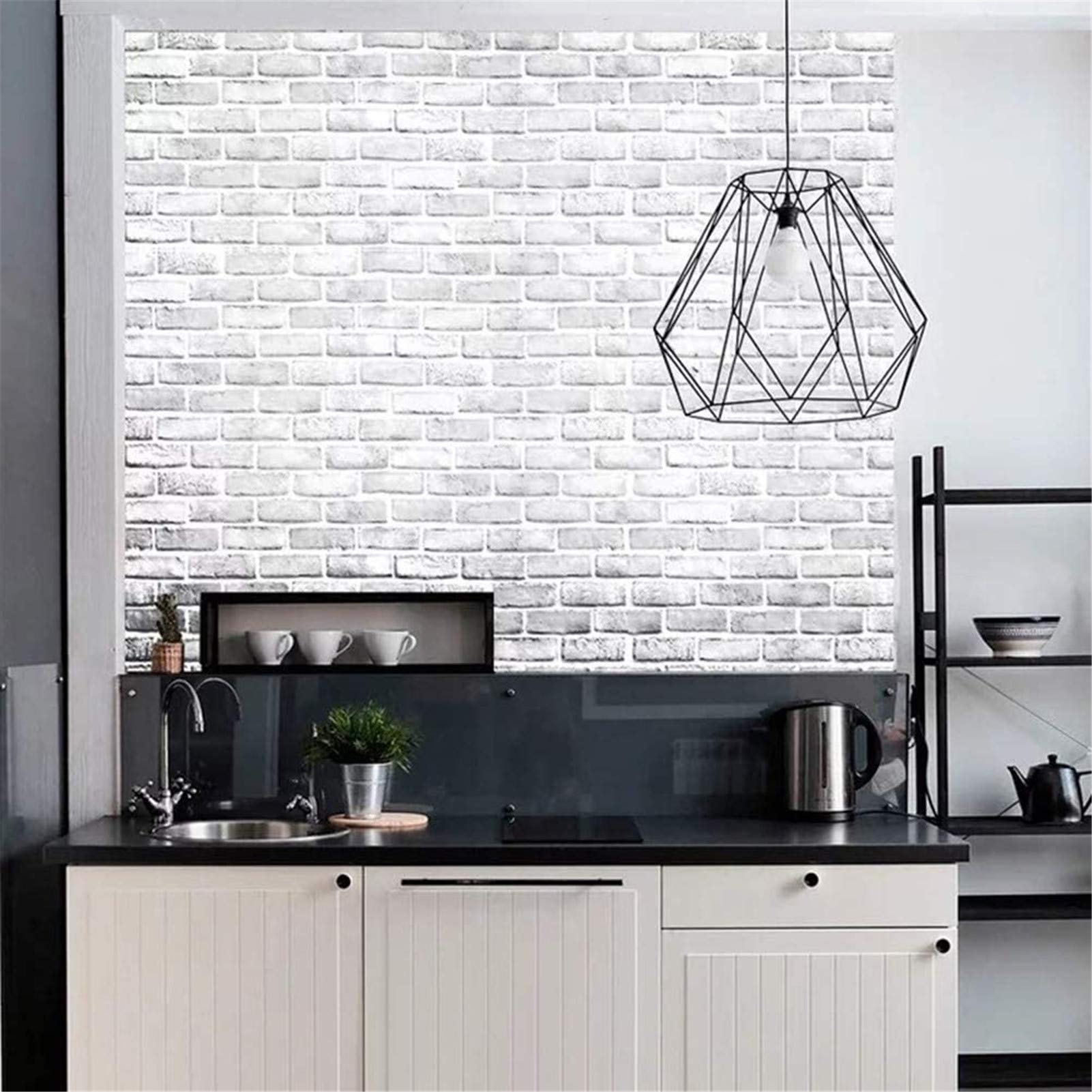 Yancorp 32.8ft White Gray Brick Contact Paper Peel and Stick Wallpaper Removable Wallapaper Grey Vinyl Wrap Self-Adhesive Wallpaper Backsplash Kitchen