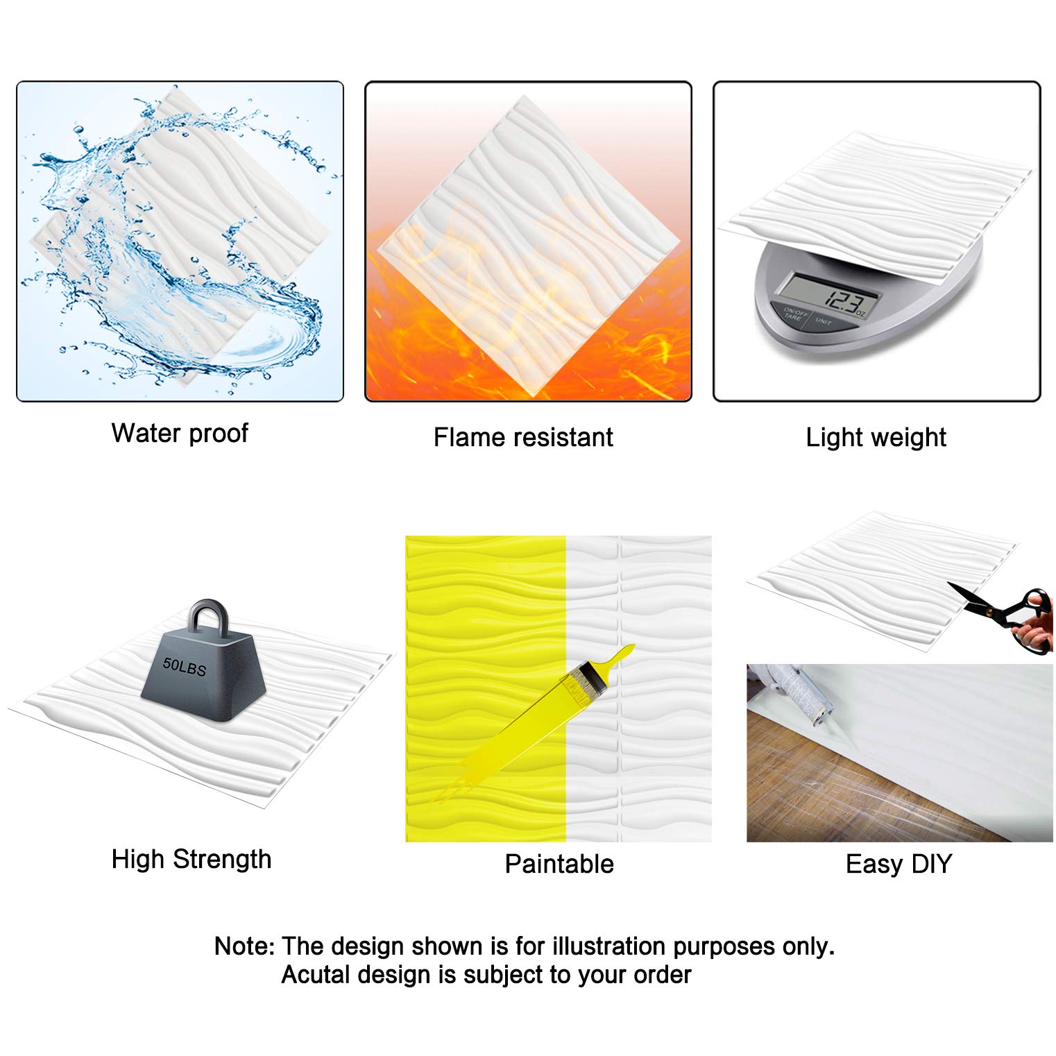 Art3d 19.7" x 19.7" (Pack Of 12) Wall Panel Stripes , White