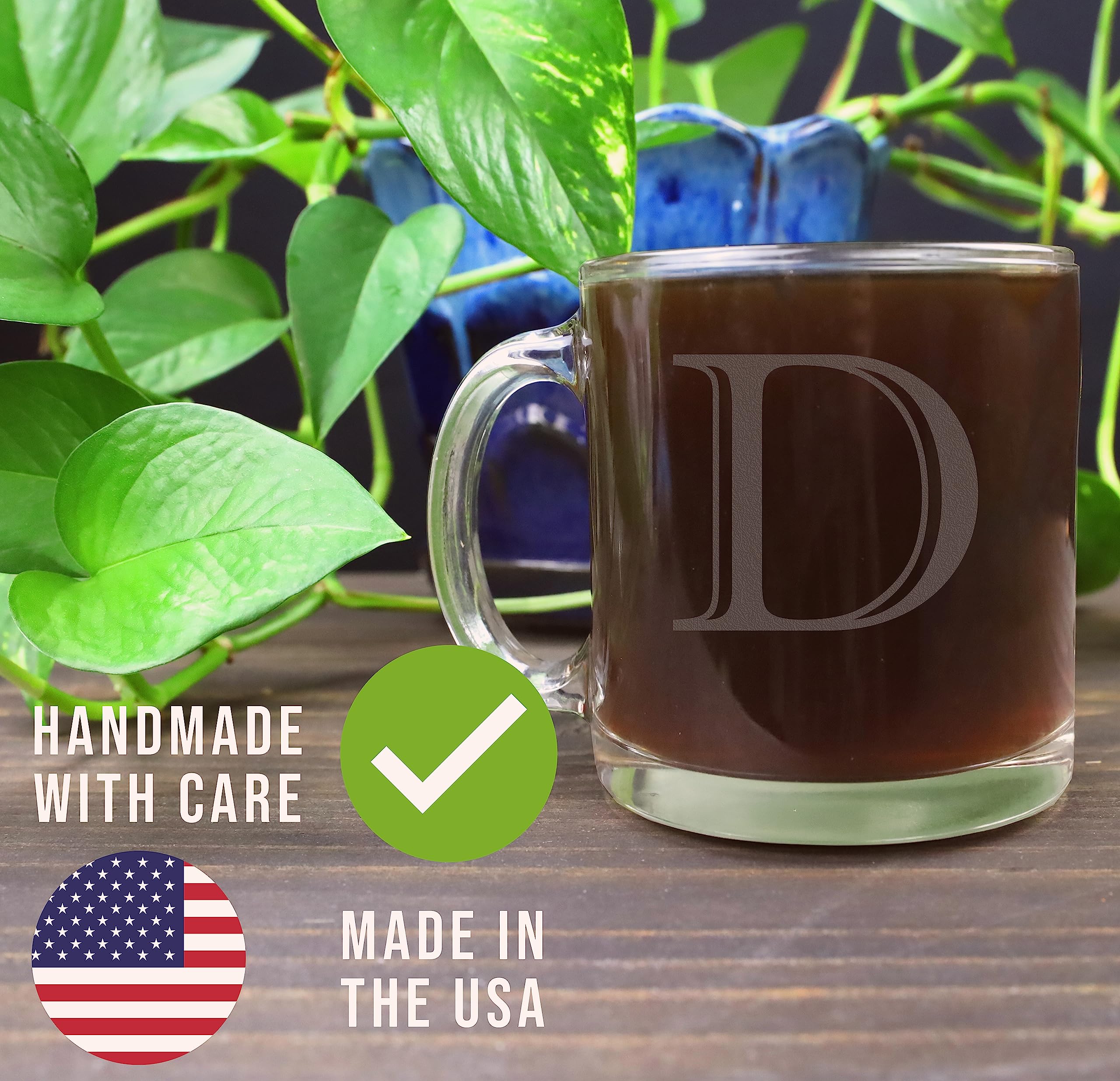 Etched Monogram 12oz Clear Glass Coffee Mug (Letter D), A-Z Customized Gifts for Coffee Lovers, Custom Engraved Gifts for Women Her, Personalized Gift for Men, Initial