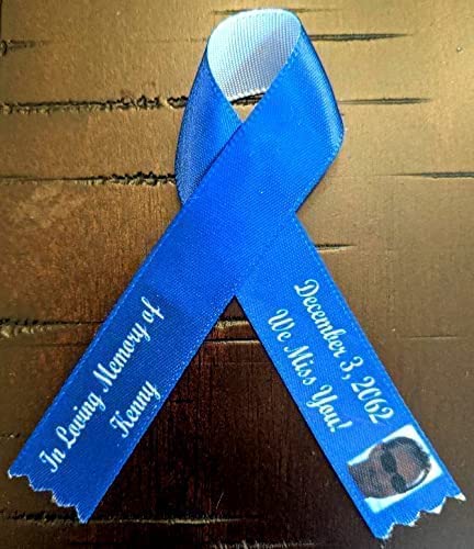 Personalized Ribbon Bow with Optional Pin for Memorial Funeral Awareness Event Or Party with Custom Printed Photo