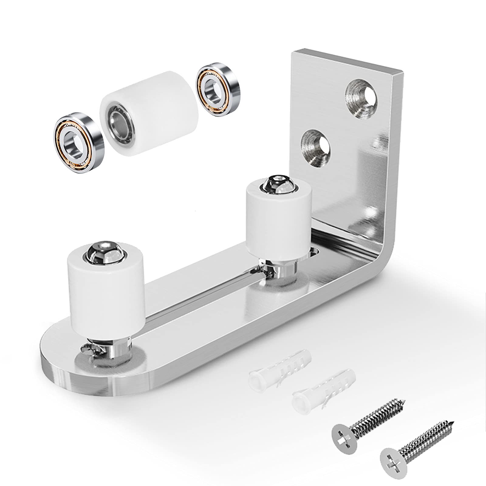 EaseLife Sliding Barn Door Bottom Floor Guide,Ball Bearings Adjustable Stay Roller,Wall Mount System,Flush Flat Bottom Design,2 Assemble Setup Options,Fit All Size Door,Brushed Chrome